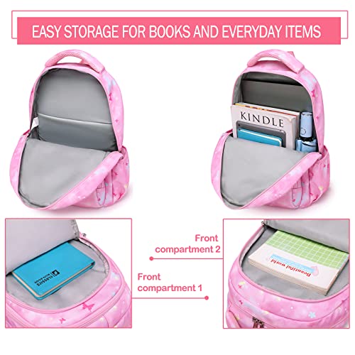 Sunborls Kawaii Backpack Cute Butterfly Exterior Teen Girls School Bookbag with Lunch Pail Pencil Case 3pcs(Pink)