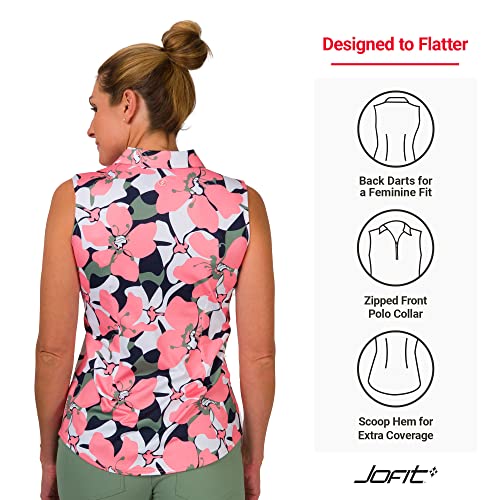 Jofit Apparel Women's Athletic Clothing Sleeveless Polo for Golf & Tennis, Size X-Small, Vibrant Floral