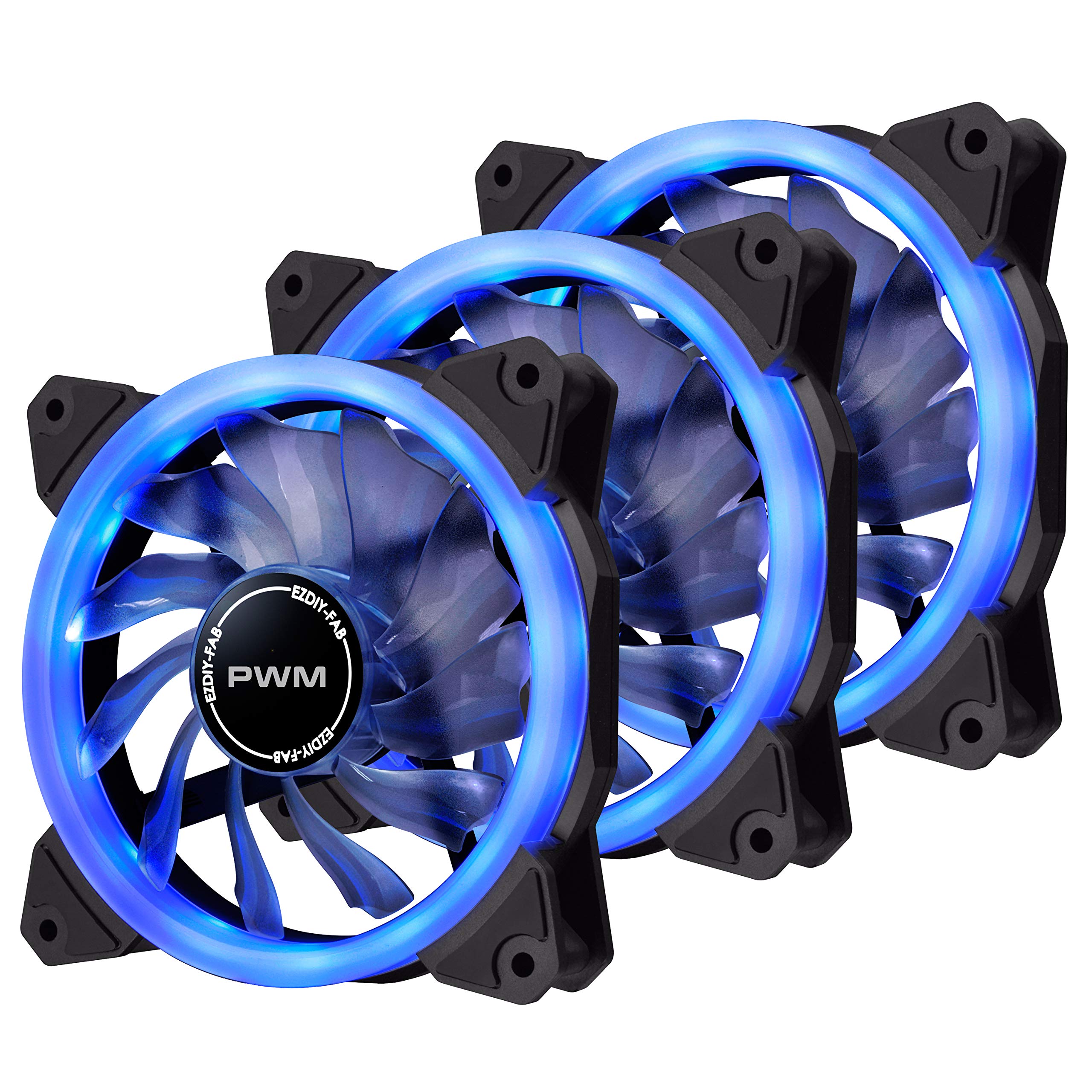 EZDIY-FAB 120mm PWM Blue LED Ring Fan,Blue LED PWM Case Fan for PC Case,CPU Cooler and Radiators,4-Pin 3 Pack