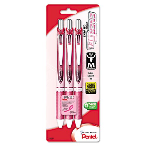 EnerGel RTX Retractable Liquid Gel Pen.7mm, Pink Barrel, Black Ink. 3/Pack