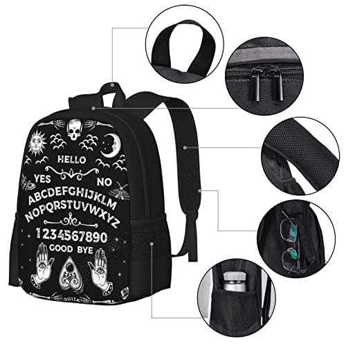 UIACOM Casual Vintage Skeleton Magic Ouija Board Sun Moon Backpack Big Capacity Multipurpose Bookbag Backpack - Spirit Witch Board Black Gothic Goth Occult, Boys Girls Gift, Travel Hiking Rucksack