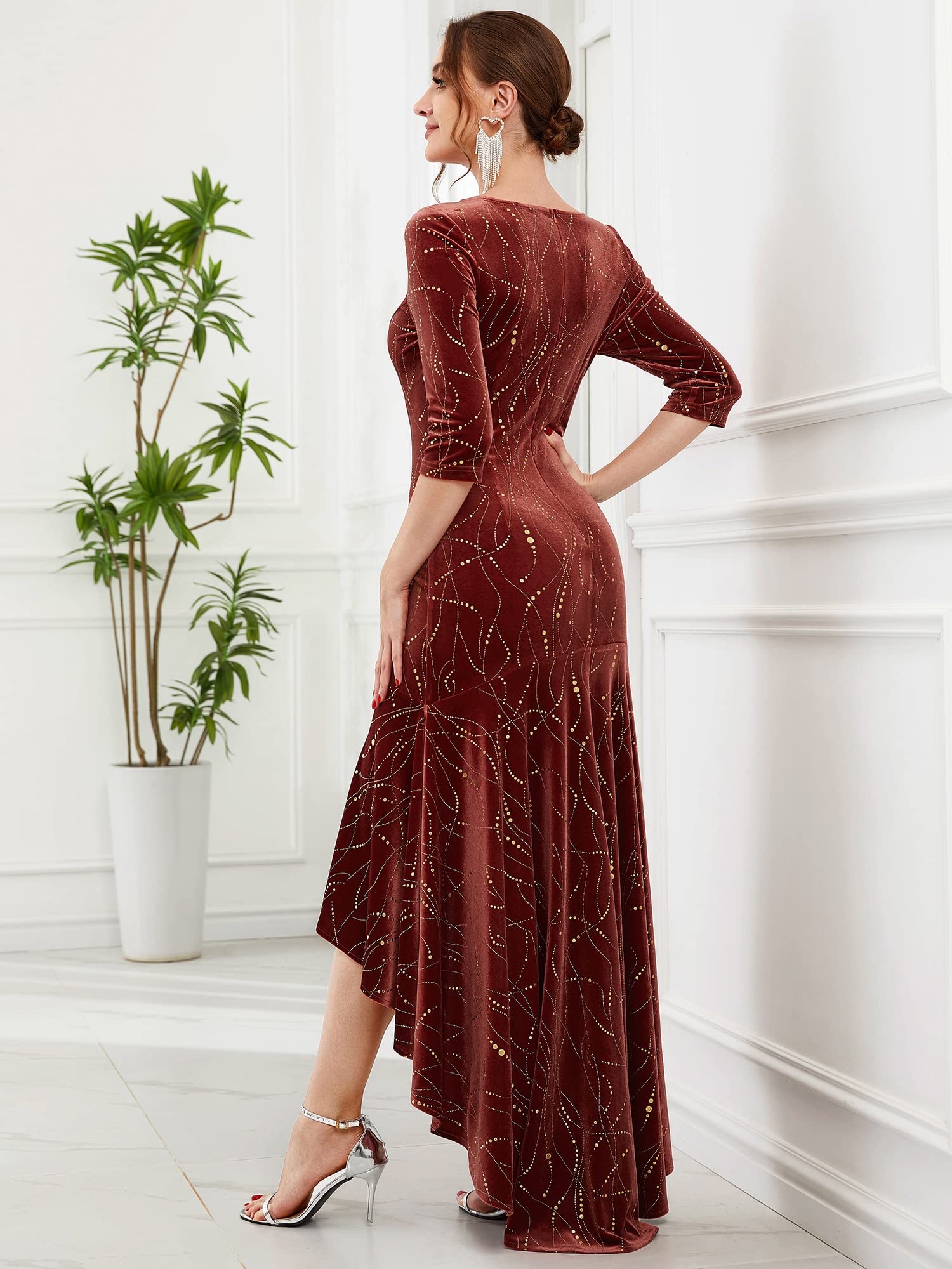 Ever-Pretty Women's Plus Size Velvet High-Low Wedding Mermaid Maxi Formal Dress Gala Dresses Maroon US16