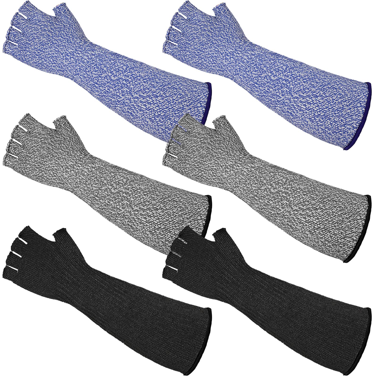 JenPen 3 Pairs Forearm Protective Sleeves with Fingers Cut Resistant Sleeve Arm Level 5 Protection thin skin Arm Protectors (Black, Gray, Blue)