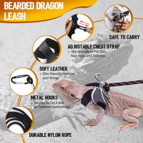 WATFOON Adjustable Lizard Leather Leash Harness and Bearded Dragon Carrier Sling, Reptile Small Pet Training Leashes and Beardie Snuggle Sling Bag for Outdoor Travel(XL Grey Sling)