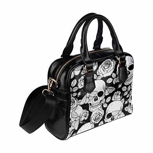 InterestPrint Skull, Butterfly and Roses Womens Top Handle PU Leather Shoulder Satchel Bag