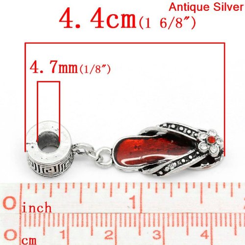 Flip Flop Shoe Charm W/Clear Rhinestones Dangle Bead for Snake Chain Charm Bracelet