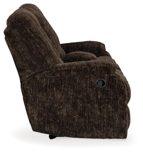 Signature Design by Ashley Soundwave Contemporary Manual Reclining Loveseat with Console and Cup Holders, Dark Brown