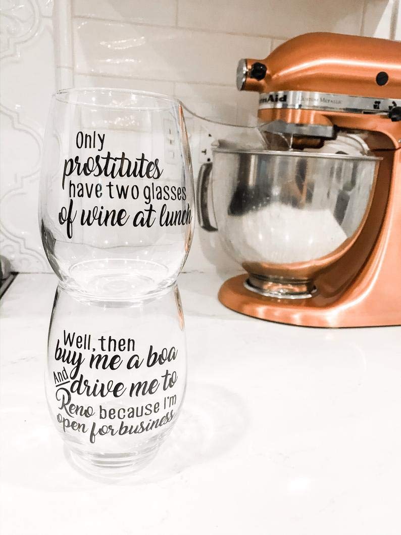 Gilmore Girls Wine Glass Set! Only prostitutes have two glasses of wine.