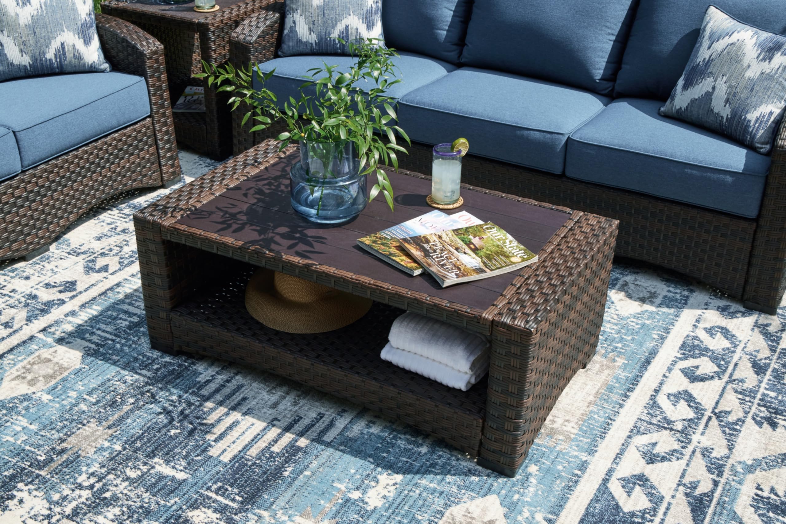 Signature Design by Ashley Windglow Outdoor Coffee Table, 44" W x 25" D x 17" H, Dark Brown