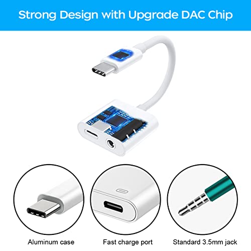QINGLER USB Type C Headphone Adapter to 3.5mm Audio Adapter with Charger 2 Pack for Music, Charge and Line Control, Compatible with Samsung Galaxy S22 S21, iPad pro 2018/20/21, Huawei, One Plus