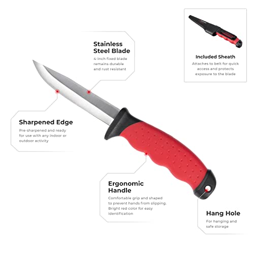 INTERTOOL Fixed Blade Knife, 4-inch, Stainless Steel Blade, Outdoor Bushcraft Knife with Sheath, Ideal for Hunting, Camping and Survival HT08-0536