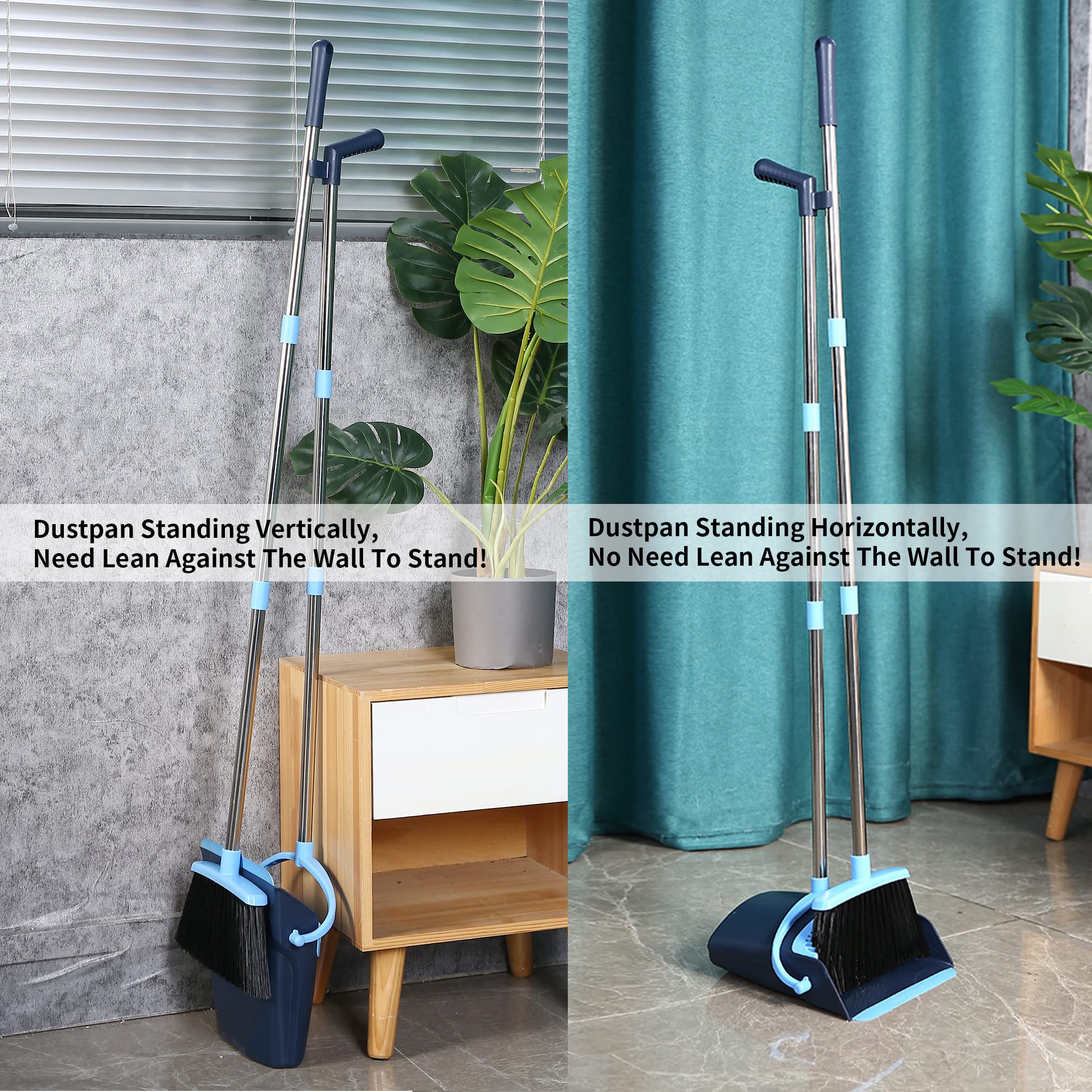 OLLSDIRE Broom and Dustpan Set for Home 2024 Indoor Broom with Dustpan Combo Set Upright Dust Pans with Long Handle Angle Broom for Kids Garden Pet Hair Lobby Wood Floor Sweeping Kitchen