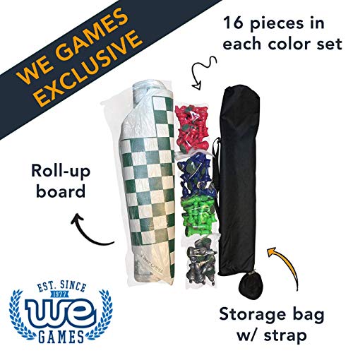 WE Games Four Player Chess Set, Chess Board for Team Chess, Combination Chess Game for Up to 4 Players, Unique Chess Sets for Adults and Kids, Roll Up Vinyl Chess Mat with 4 Sets of Chess Pieces