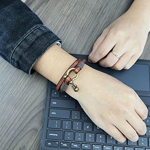 HZMAN 7.5 Inch Handmade Leather Cuff Bracelet for Women Steampunk Style Double Wrap Leather Wristband with Small Bells