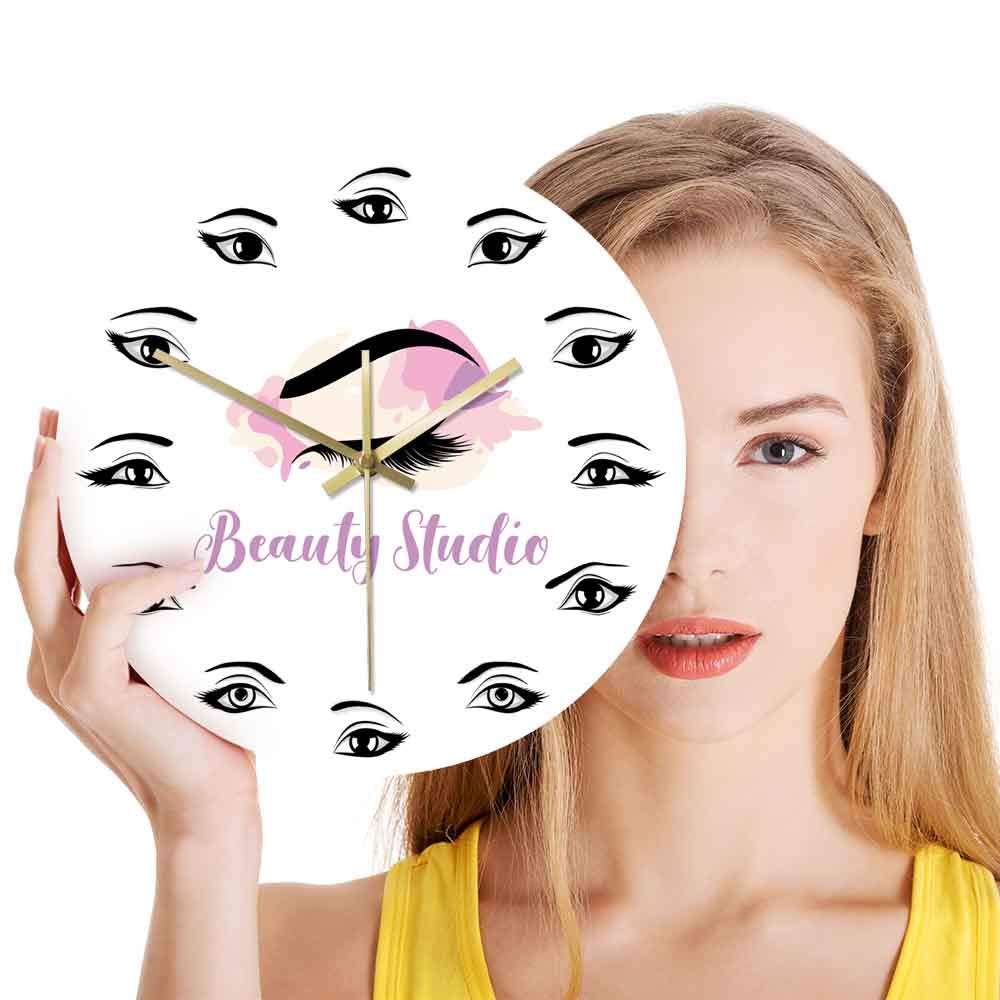 Geek Alerts Mute Quartz Printed Acrylic Wall Hanging Clock Eyelashes Beauty Studio Decor Art Wall Non Ticking Watch Beauty Salon Lash and Brow Groomer Gift (15inch)