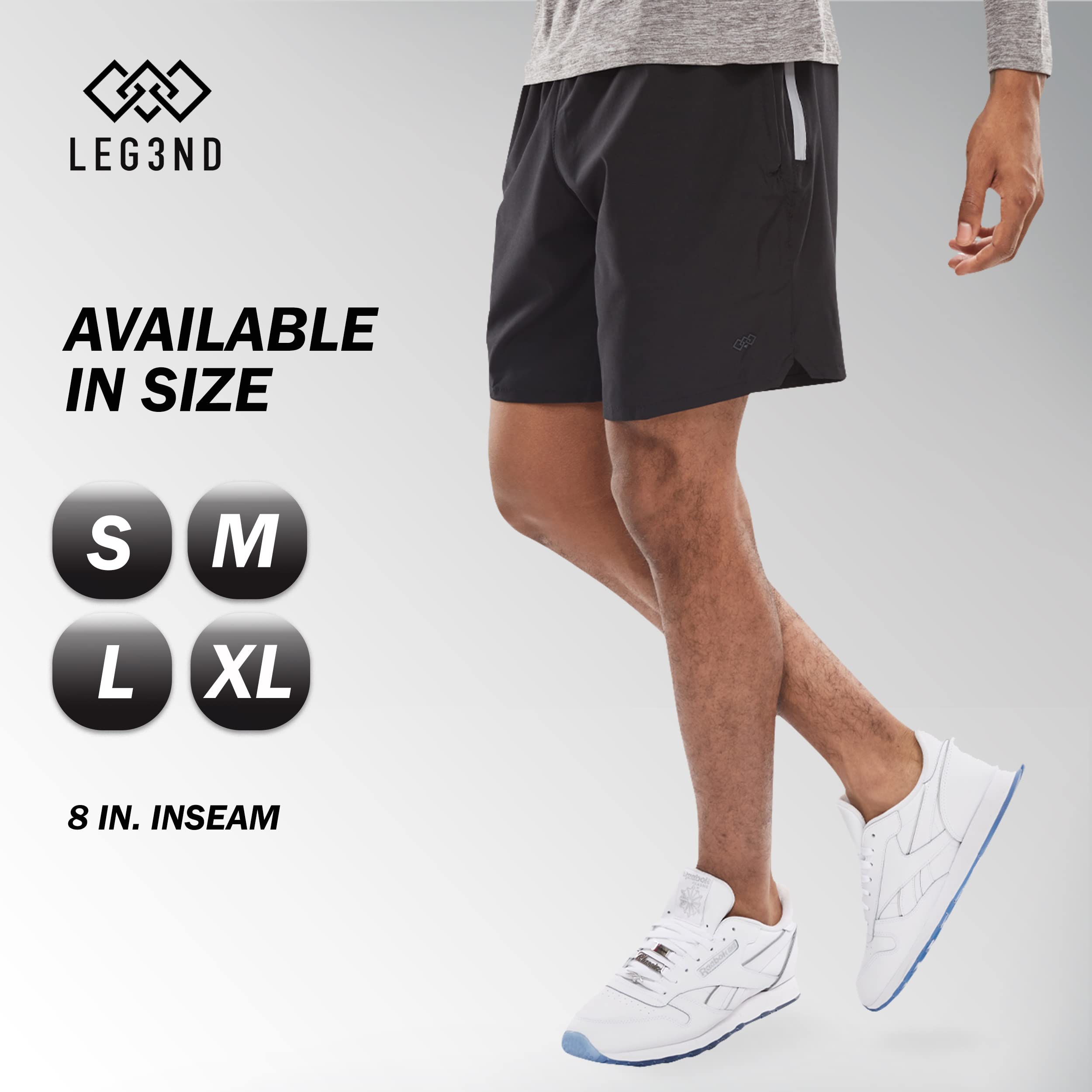 LEG3ND Mens Workout Shorts β 3 Pack Tech Running Quick Dry Gym Shorts with Zip Pockets