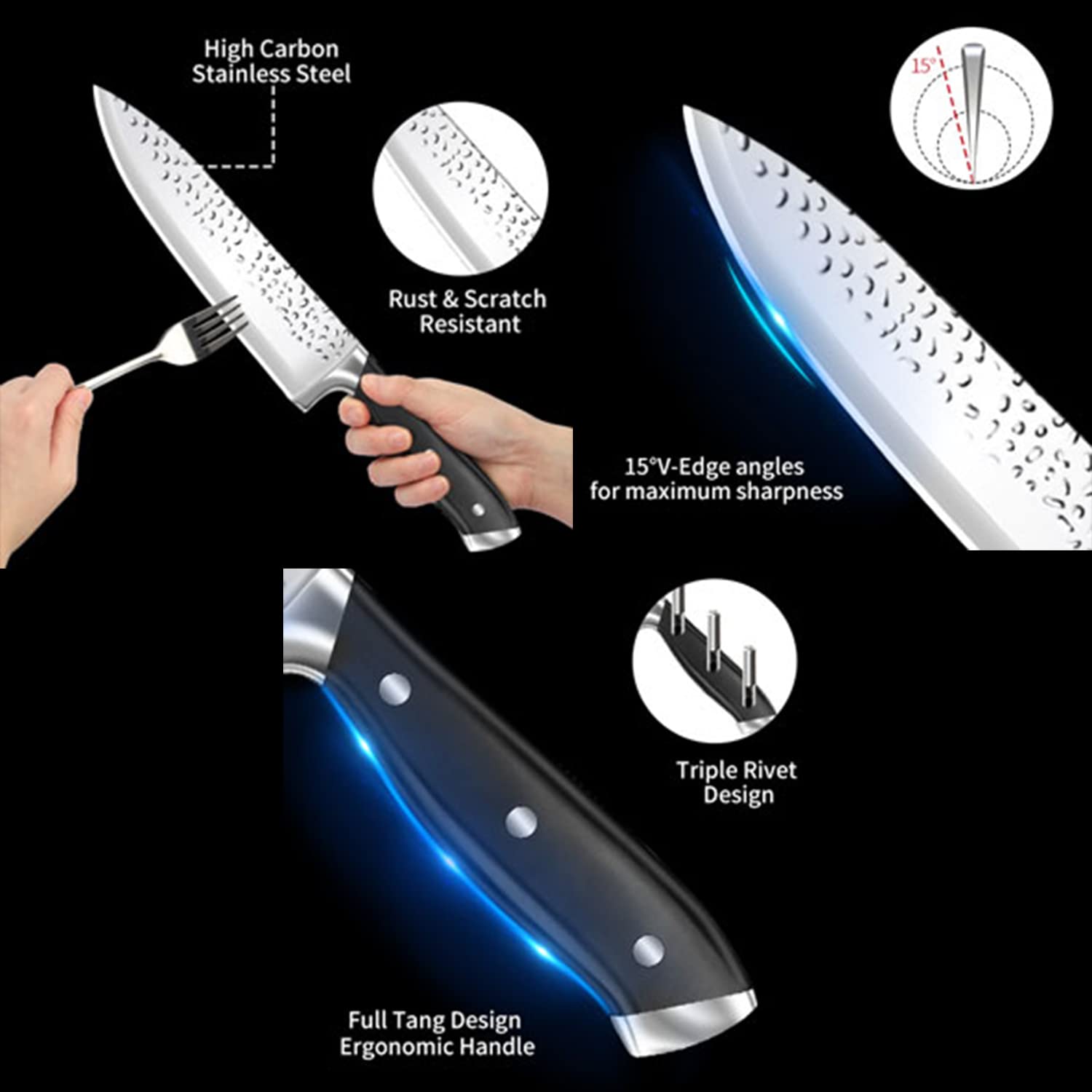 Knife Set for Kitchen with Block, 35Pcs High Carbon Stainless Steel Chef Knife Set Kitchen Knife Set and Silicone Kitchen Utensils Set, Knife Sharpener Rod Scissors Knives Set Ultra Sharp Easy-Grip