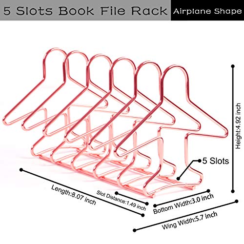 File Organizer Iron Desktop Storage Book Rack 5 Section Bookshelf Magazine Newspaper Holder Art Book Stand Wire Book Ends for Mail,Paper,Document,Folder,Record in Office Home Decoration (Rose Gold)