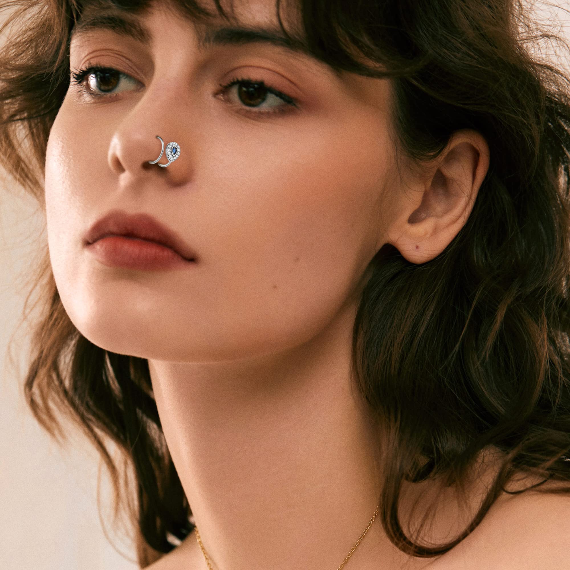 Jstyle 20G 12Pcs Nose Rings for Women Men Stainless Steel Double Nose Ring Hoop for Single Piercing Nose Studs Nose Ring Hoops CZ Piercing Jewelry Silver