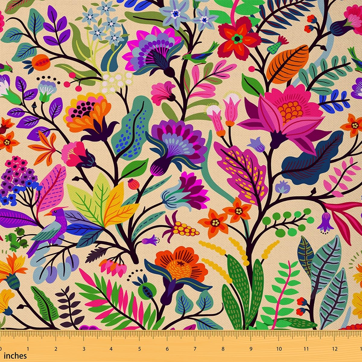Retro Flowers Fabric by The Yard Colorful Cartoon Wild Floral Decor Fabric for Sewing Lovers Watercolor Plants Decor Rustic Style Fabric for DIY Upholstery and Home Accents 3 Yards