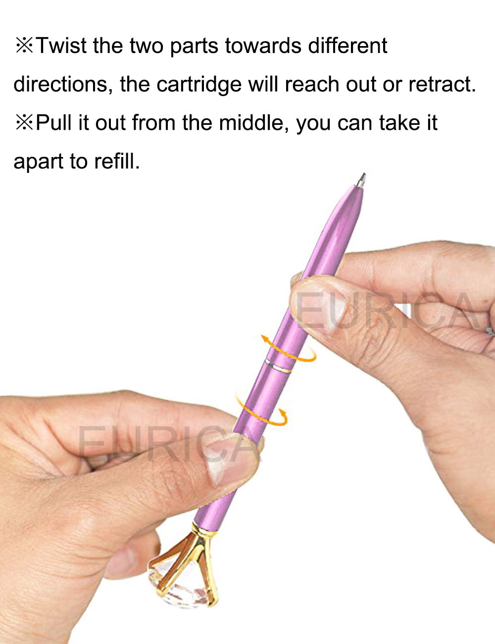 EUICAE Pen Refills Pack of 40 Replacement Ballpoint 3.2'' inch for Pens with Big Diamond Crystal on Top Diamond Crystal Stylus Pens Metal Refill in Storage Case Medium (Black).