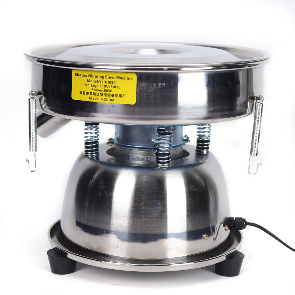 HinLIaDa Automatic Powder Sifter Machine, 110V Stainless Steel Electric Rotating Vibration Sieve Machine Electric Flour Sifter for Rice, Herbal Particles, Flour, Seasoning 1150 Beats/Min