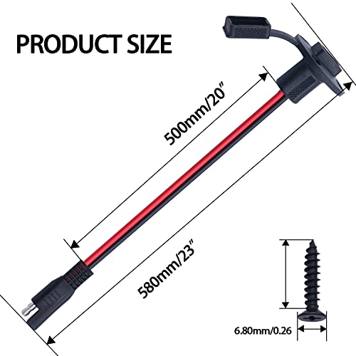 mankk 1.8ft SAE Power Socket Sidewall Port 10AWG Cable SAE Connector Weatherproof Universal Flush-Mountable Connector with Screws for Solar Generator Battery Charger M-V-013-LS