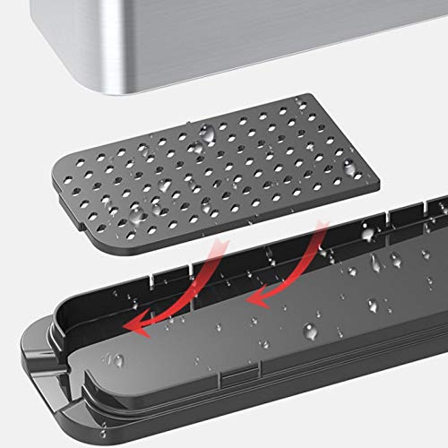 FZZDP Kitchen Utensil Holder Knife Block with Drainboard, Utensil Caddy for Knives, Forks, Spoons, Stainless Steel, Silver