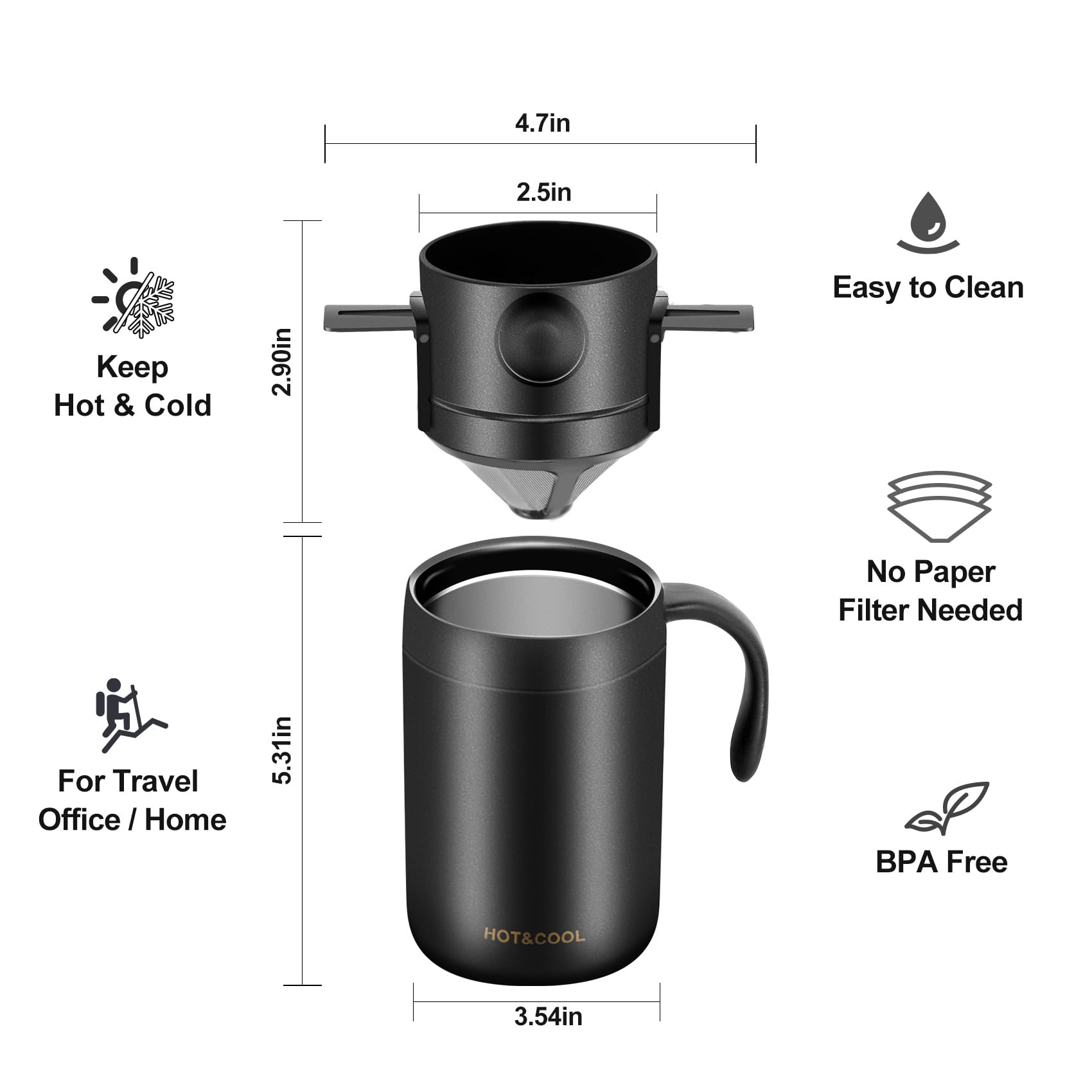 OARSE 16oz Camping Coffee Maker Pour Over Coffee Maker Set,Camp Pour Over Set,Portable Coffee Kit for Travel, Camping, Offices, Backpacking