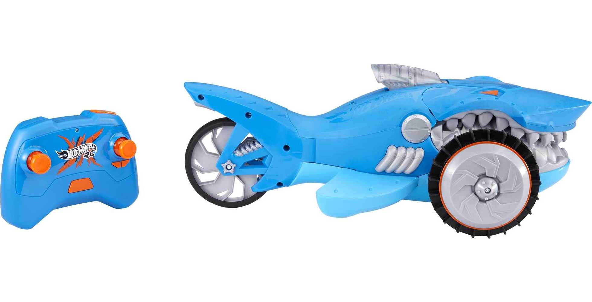 Hot Wheels R/C Supercharged Shark Vehicle, that Races on Land & Water, R/C Chomping Mechanism, Dynamic Steering, for Kids 5 Years Old & Older [Amazon Exclusive]