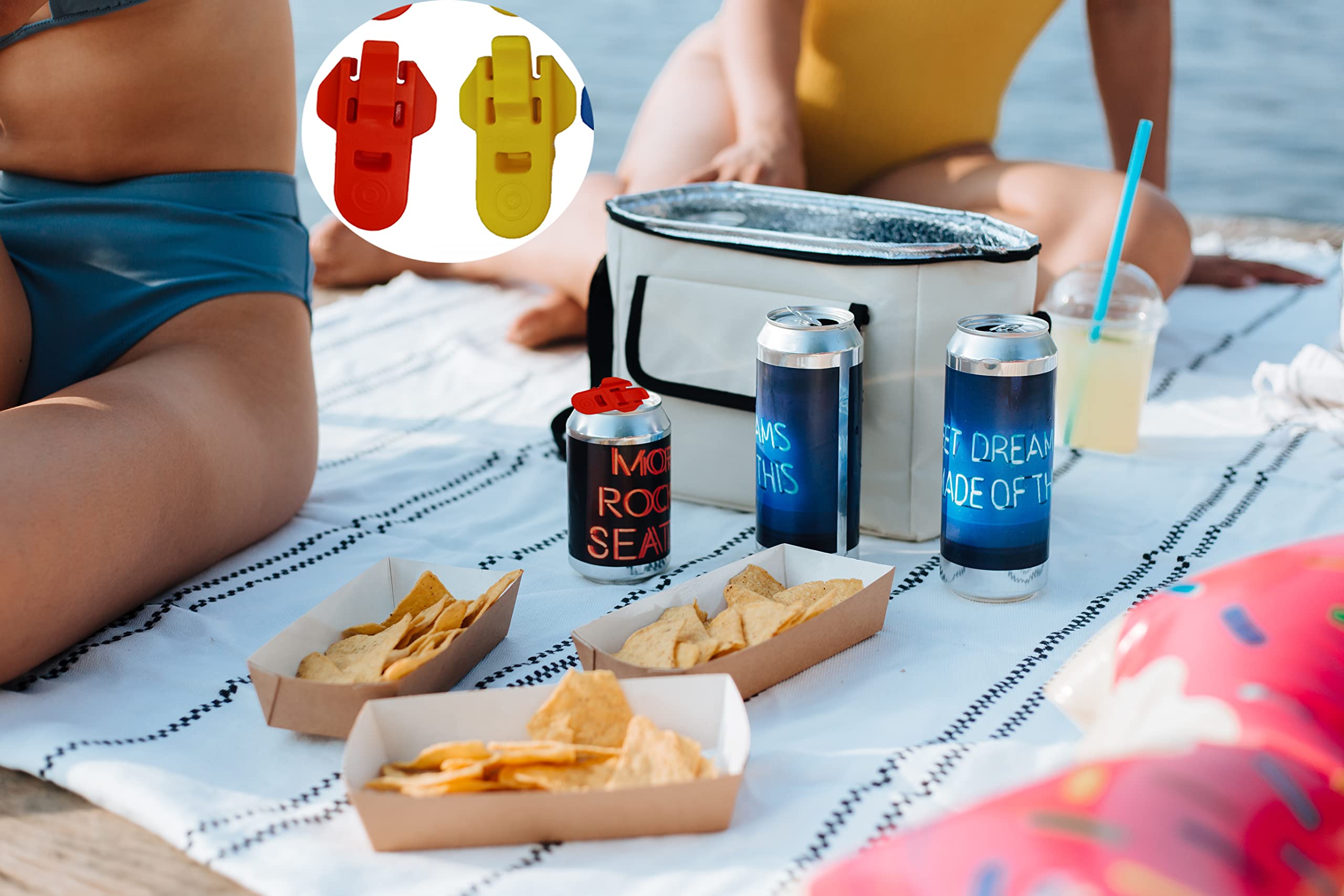 Manual Easy Can Opener, 6 Pcs Color Soda Beer Can Opener Beverage Can Protector, Premium Plastic Shields Tab Openers for Pop, Cover Beer or Soda Cans at Picnic, BBQ, Protect Cold Drinks From Bees