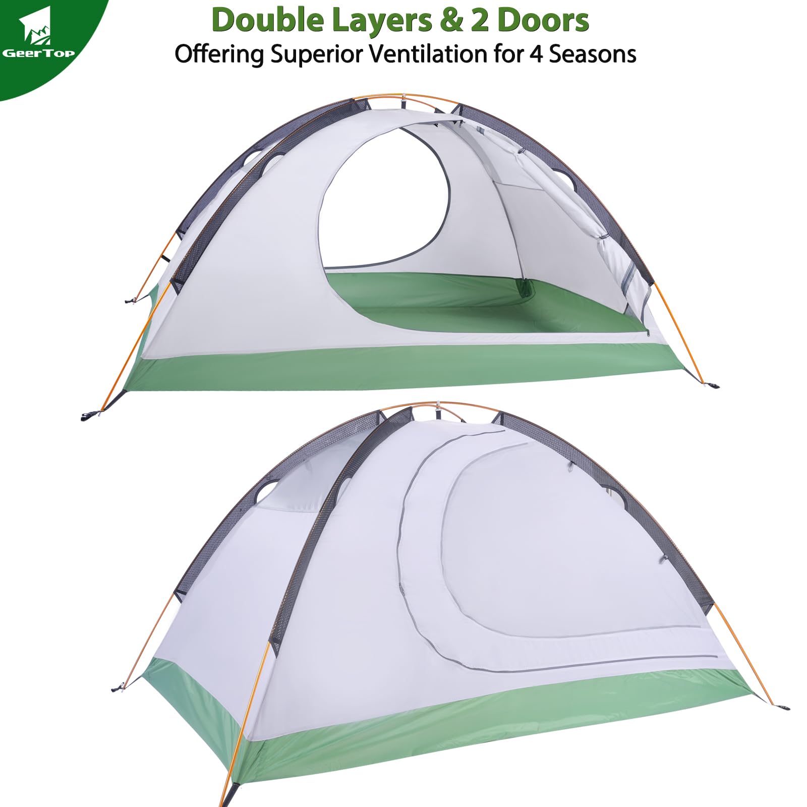 GEERTOP 2 Person Backpacking Tent 4 Season Double Layer Lightweight Waterproof Cold Weather Tent for Camping,Hunting, Hiking, Climbing, Outdoor Travel - Easy Set Up