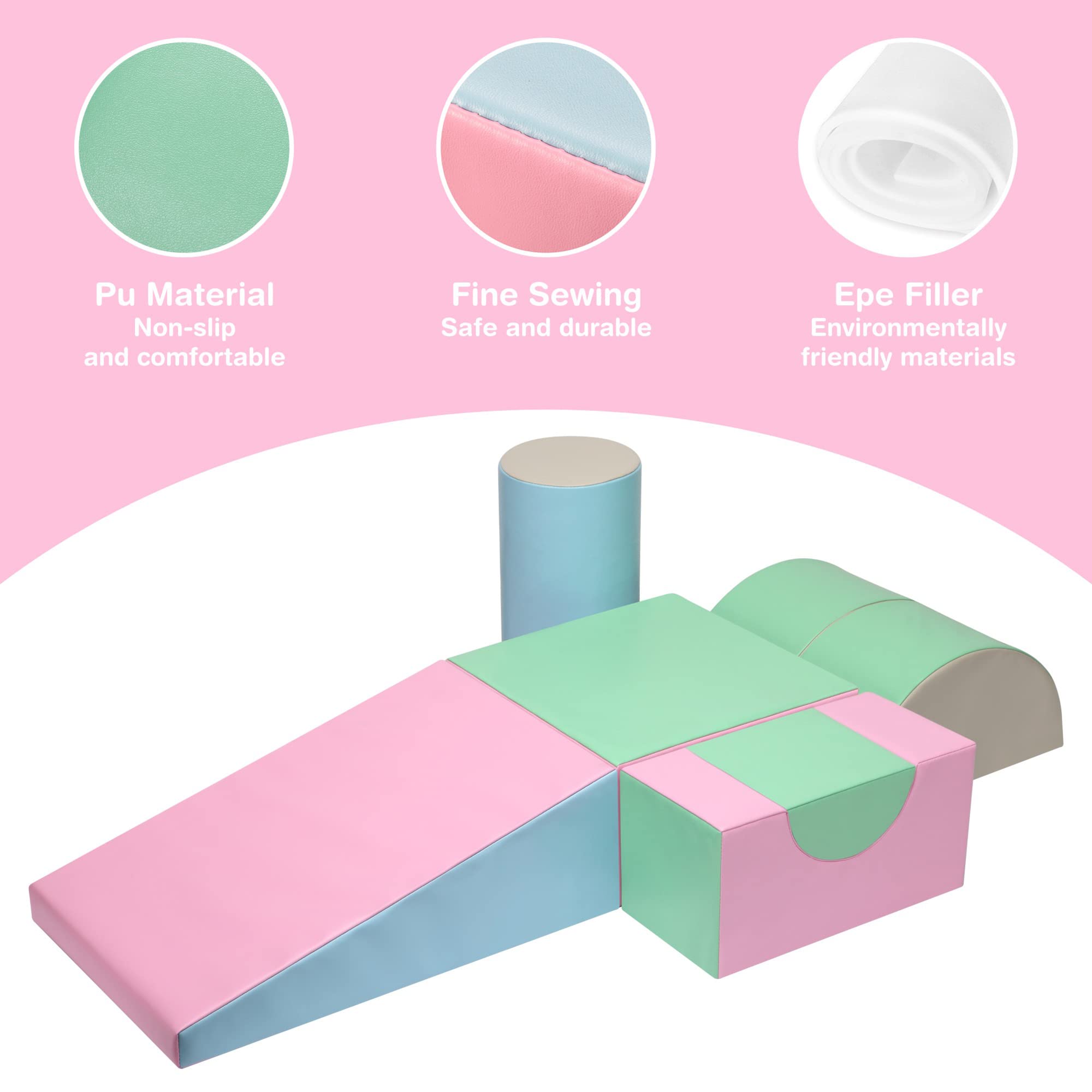 M HI-Mat Soft Climb and Crawl Activity Play Set,Safe Soft Foam Block for Preschoolers,Toddlers, Baby, Kids Crawl and Climb,Lightweight Foam Shapes for Climbing, Crawling and Sliding (Pink)