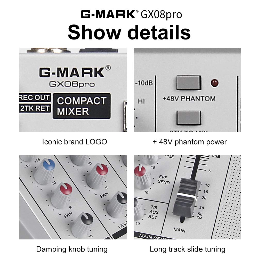 G-MARK GX08pro Professional audio mixer Microphone console 2 strero 2 Mono USB Computer connection