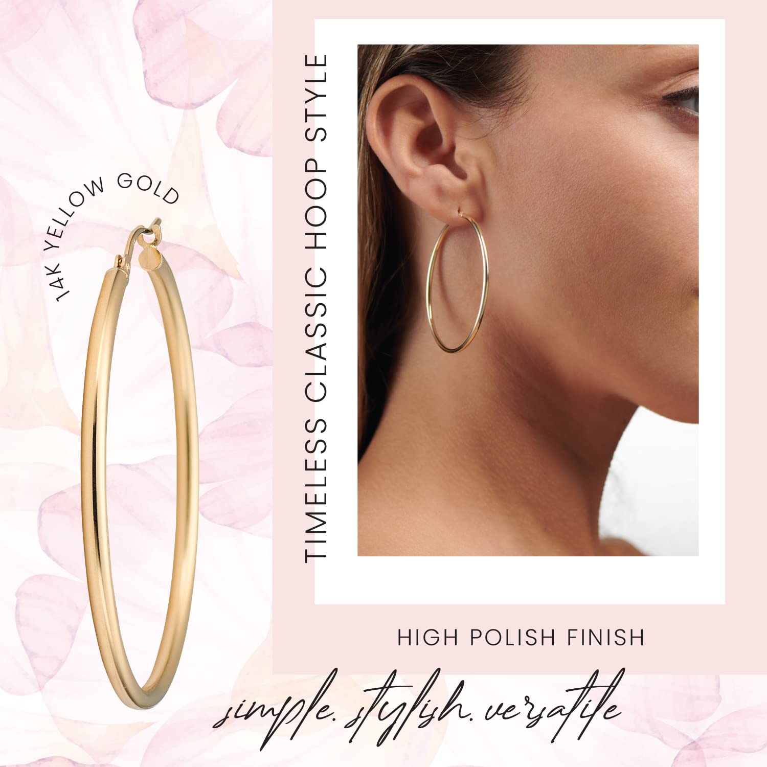 MAZZERI High Polish 14k Gold 2mm Click-Top Closure Hoop Earrings (16mm)