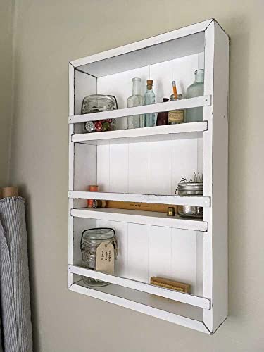 Mansfield Cabinet No. 102 - Solid Wood Spice Rack Cabinet White/Khaki Green