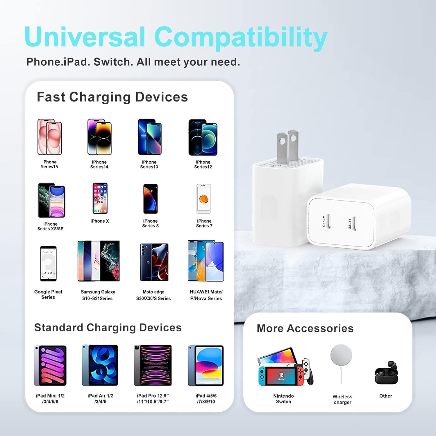 IPhone 15 Charger, [Apple MFi Certified] 20W USB C Wall Charger Block with 6ft USB C to C Fast Charging Cord for IPhone 15 Pro/15 Pro Max/15 Plus, iPad Pro 12.9/11, iPad Air 5th/4th, iPad 10