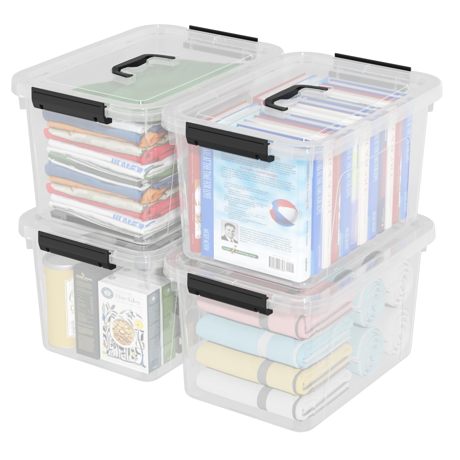 Vadidiya 4 Packs 18 Quart Clear Plastic Storage Latching Bins, Clear Storage Boxes with Handles