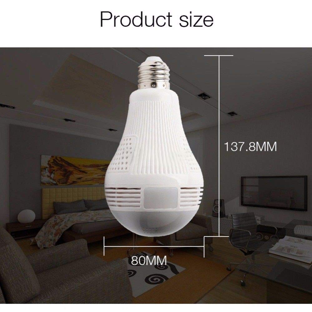 EVERSECU 360° Panoramic View 1080P WiFi IP Bulb Camera with FishEye Lens 360 Degree 3D VR Panoramic View Home Security CCTV Camera Wirelss Security Camera