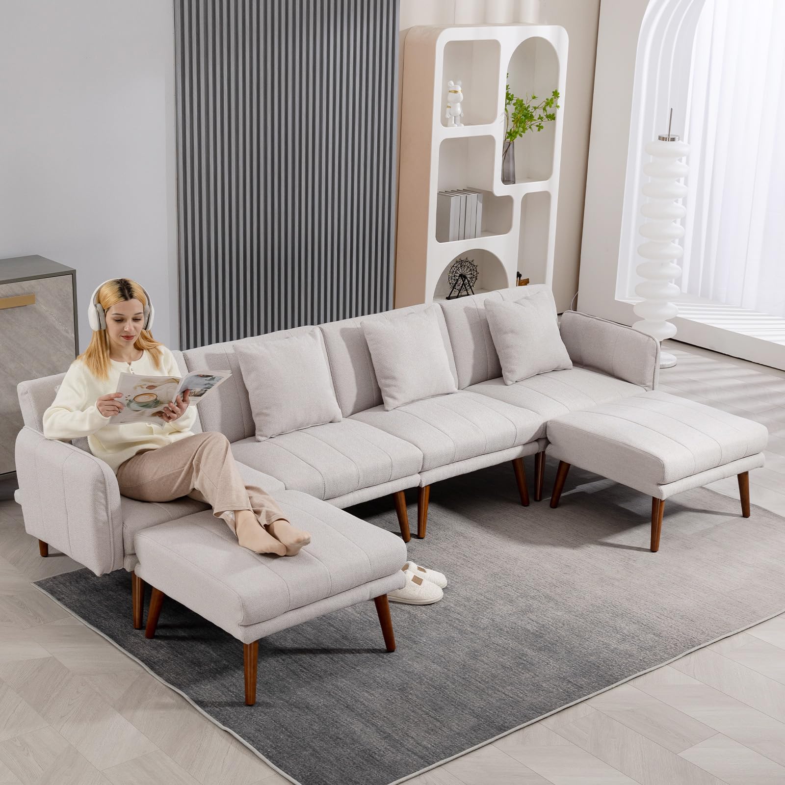 Suvivityse 113.4'' Sectional Couches Convertible Sofa Bed Sleeper Futon Couch 2-in-1 Comfy Deep Seat Sofa Cama Modular L-Shaped Modern for Living Room Bedroom Office