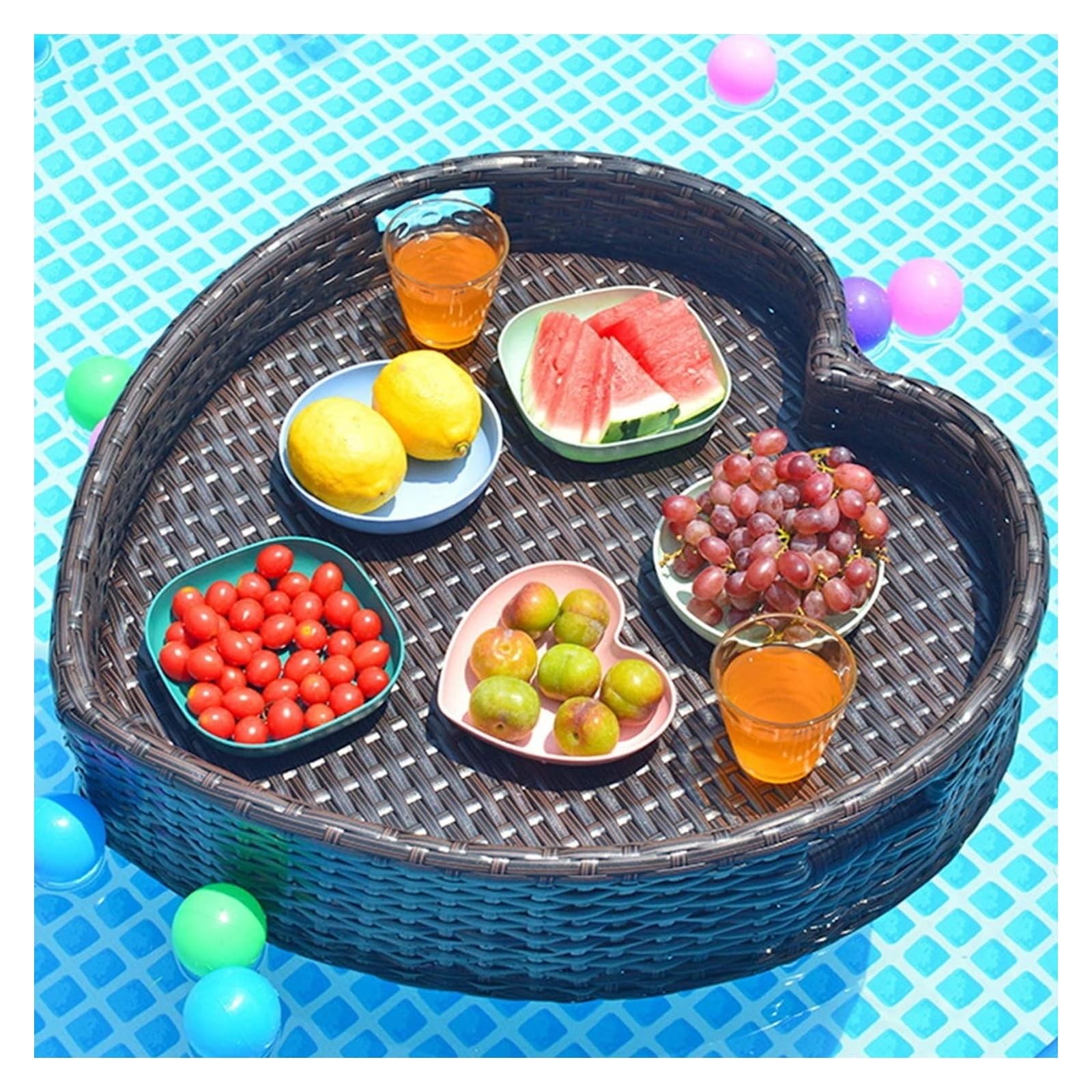 Floating Tray Floating Serving Tray Handmade Carefully Rattan Woven Serving Basket Table & Bar for Sandbars, Spas, Bath, and Parties, Serving Drinks, Brunch, Food