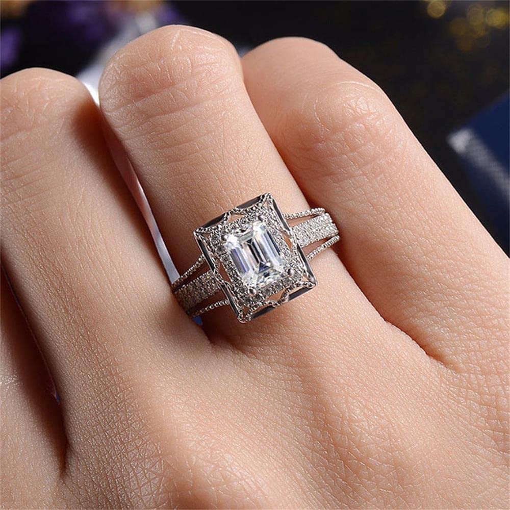 High-end Luxury Full Diamond Micro-Set 3A Square 2 Carat Cubic Zirconia Engagement Ring for Women (US Sizes: 6-10) (6)