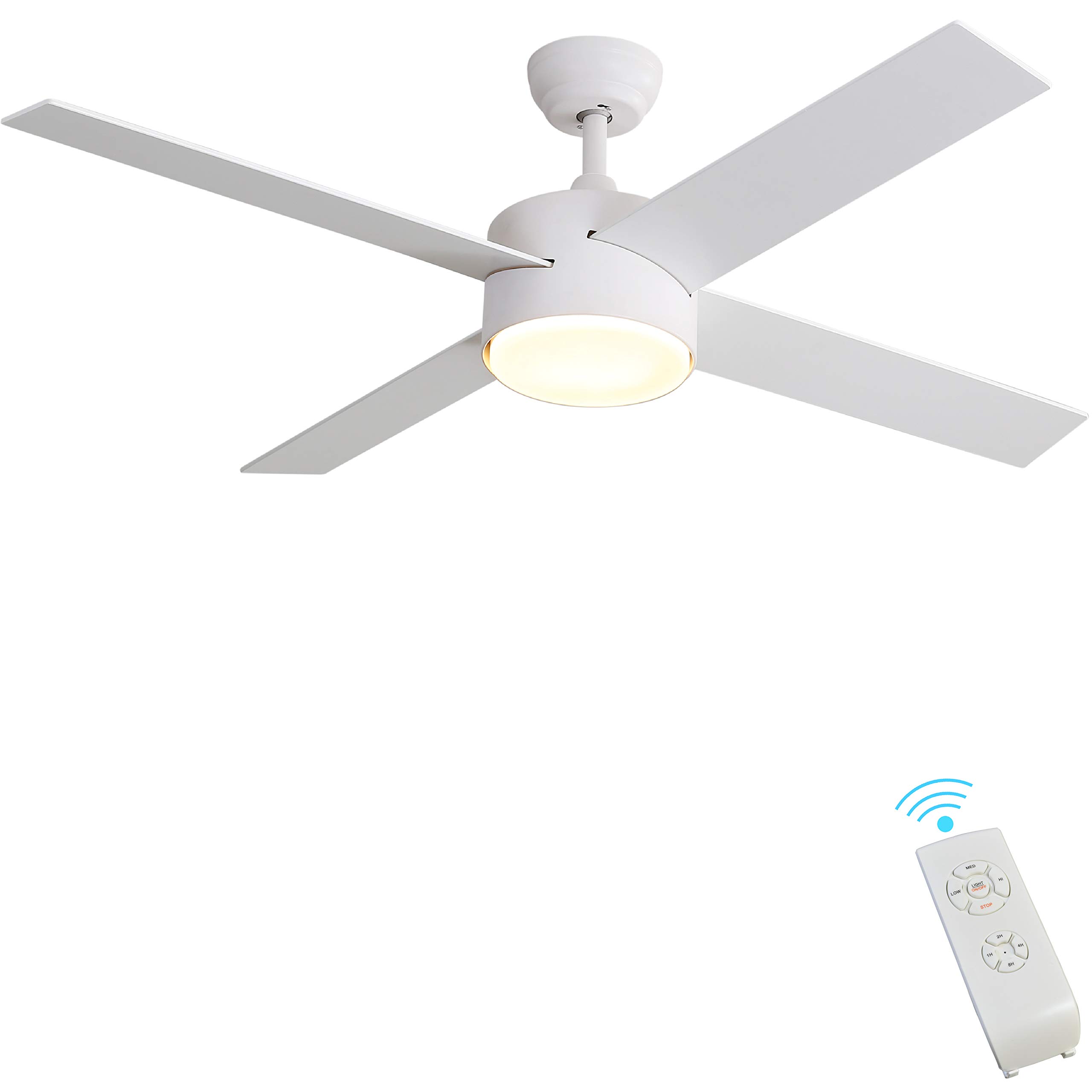 FINXIN Indoor Ceiling Fan Light Fixtures Remote LED 52 White Ceiling Fans for Bedroom,Living Room,Dining Room Including Motor,4-Blades,Remote Switch