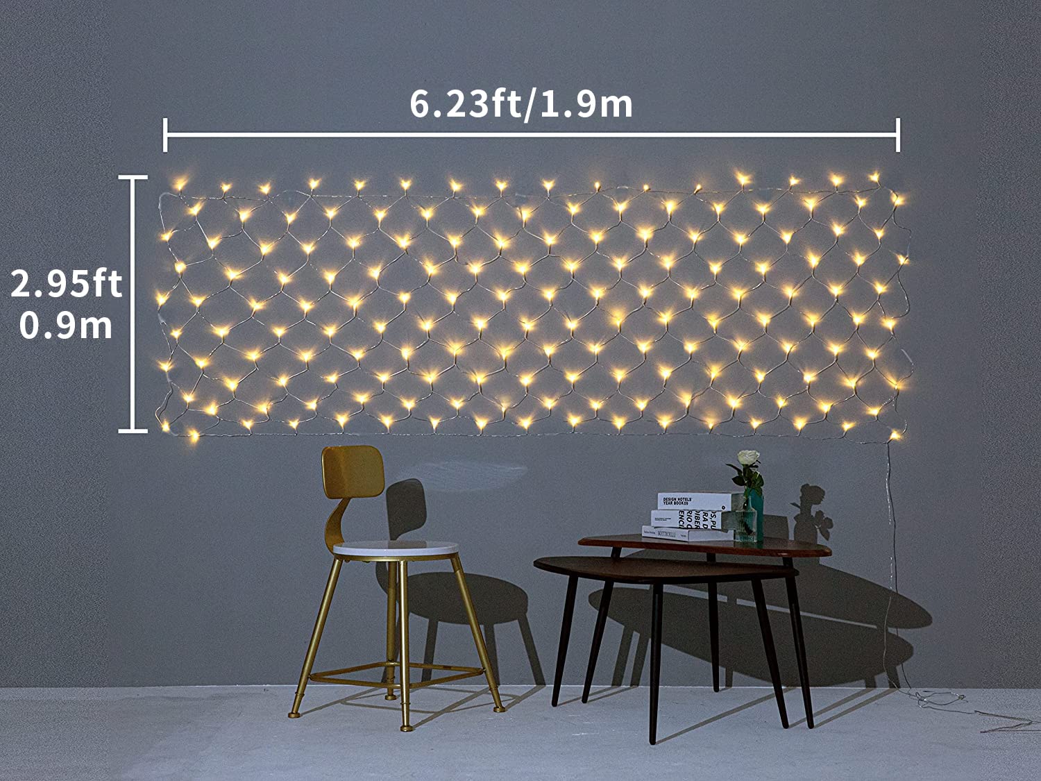 gresonic Net Mesh Lights,320 LEDs 8.2ft x 5.9ft Waterproof String Lights for Christmas Trees,Bushes,Holiday,Party,Outdoor Garden,Wedding Decorations(Warm White)