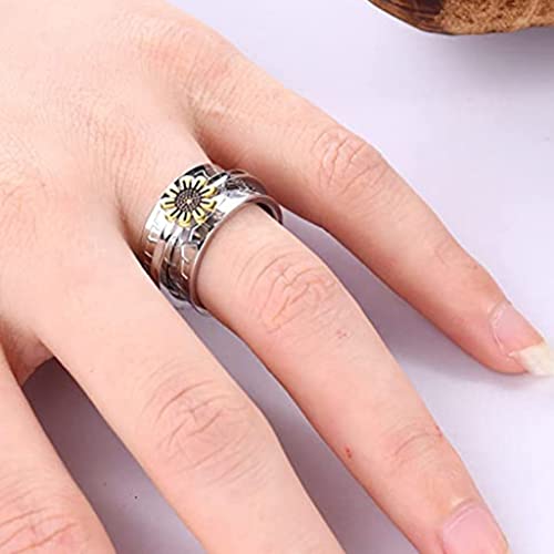 Jude Jewelers Retro Vintage Stainless Steel Hammered Flower Rotating Spinner Anxiety Pressure Relief Ring (Silver Gold, 7)