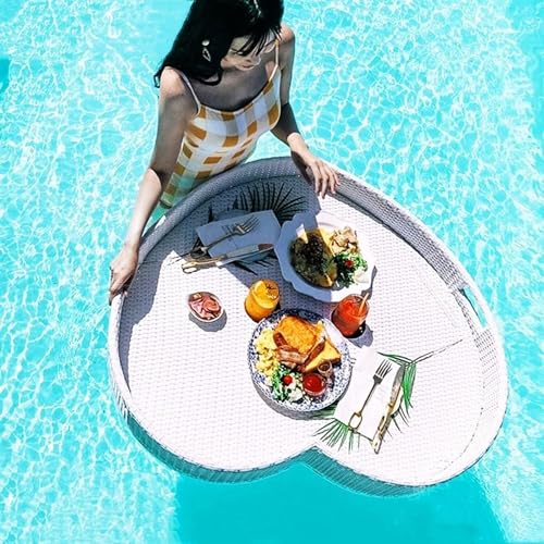 Floating Tray Floating Serving Tray Swimming Pool Floats Floating Tray for Pool Serving Drinks, Brunch, Food On The Water,Brown (Color : White)