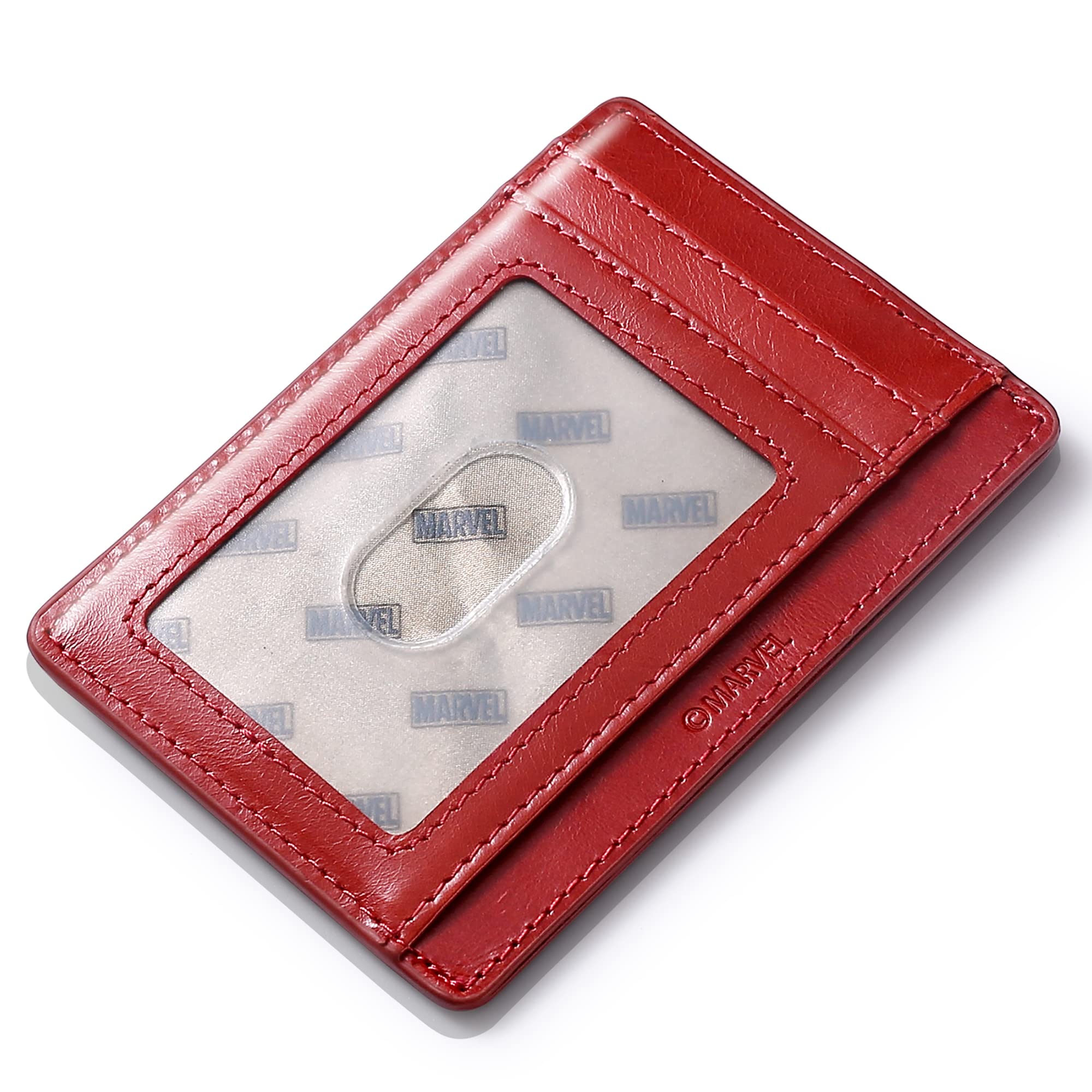 IRON SPIDER Men's Wallet,Monolayer Slim Minimalist Front Pocket RFID Blocking Leather Pocket Wallet with Superhero SPIDER RED