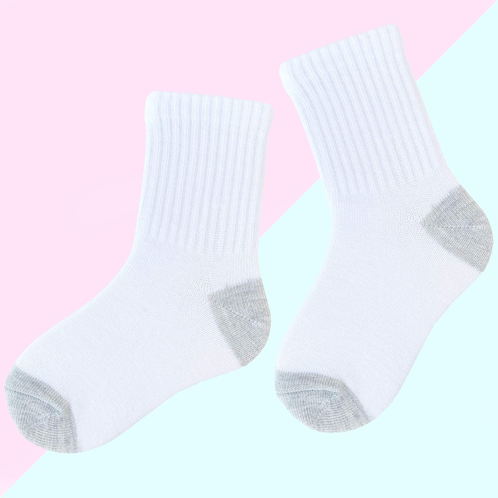 JAMEGIO Boys Crew Socks 12 Pairs Stretch Cushioned Athletic Cotton Socks for Big Little kids,Socks for Boys Age 2-8(4-6 Years)