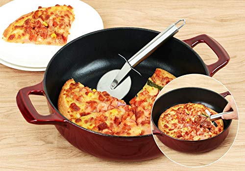 La Cuisine 3110MB Enameled Cast Iron Covered Braiser, Saute Pan Casserole Pan, 3.75 Quart (QT) - Matte Black Enamel Interior, Cranberry Porcelain Enamel Coating Finish Exterior