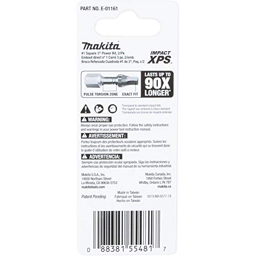 Makita E-01161 Impact XPS™ #1 Square 3" Power Bit, 2/pk